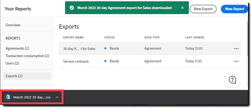 Download the content of a data export